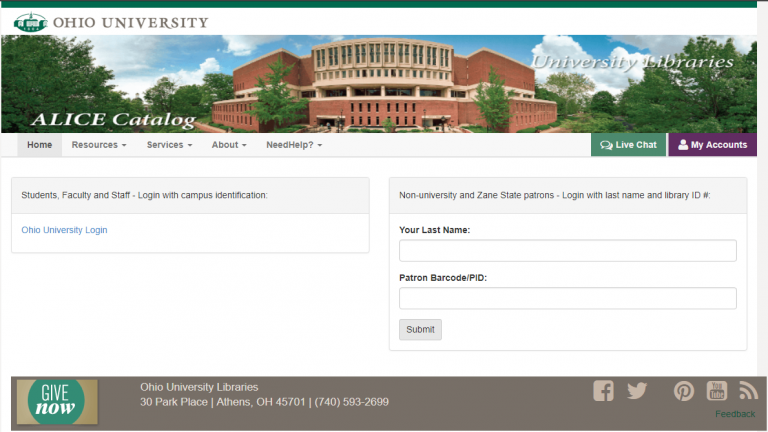 Sample Login Screens | Ohio University