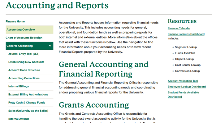 Finance-General Accounting Website