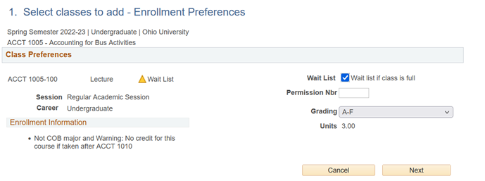 Waitlisting a Class | Ohio University