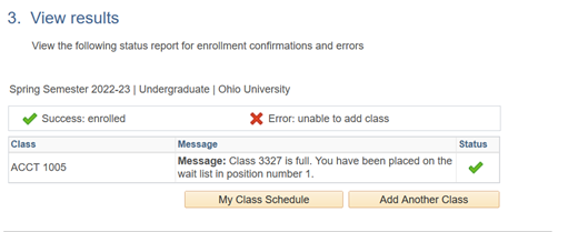 Waitlisting a Class | Ohio University