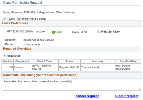 Class Permission | Ohio University