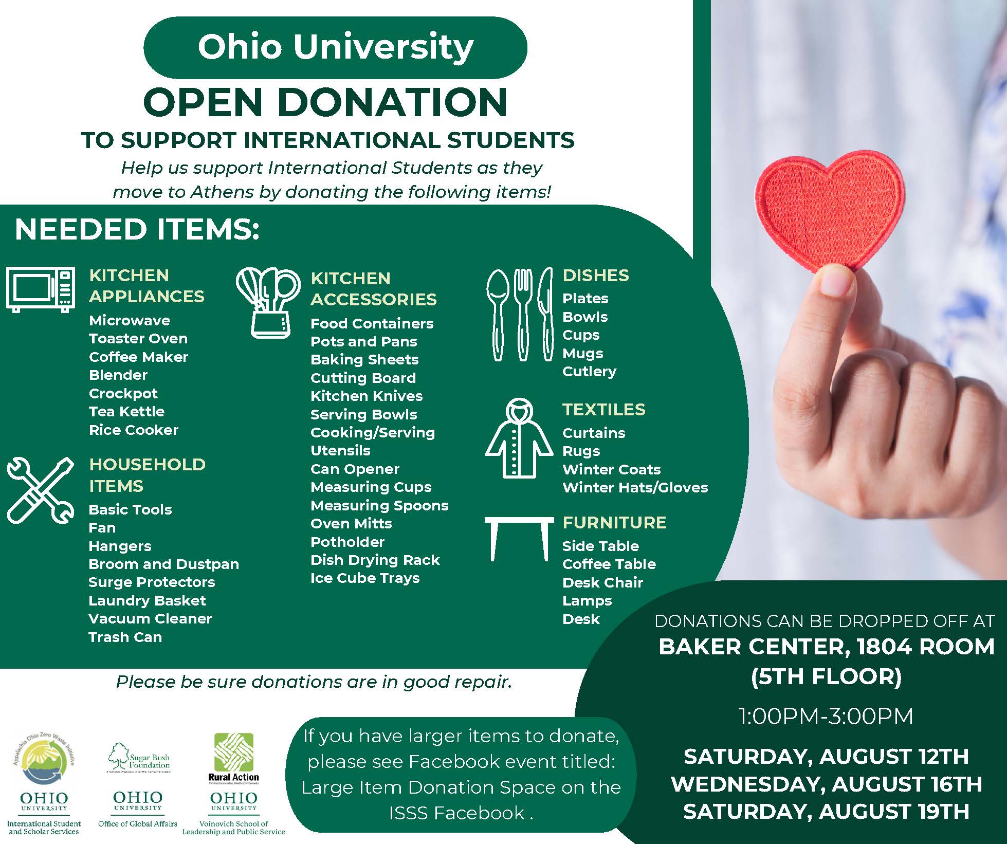 Donation drive for items to support international students